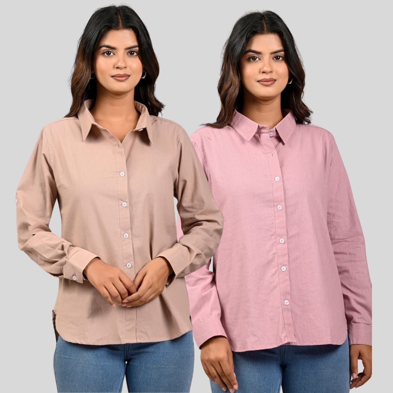 Women Peach And Pink Solid Airy Linen Cotton Shirts Combo – QuaClo
