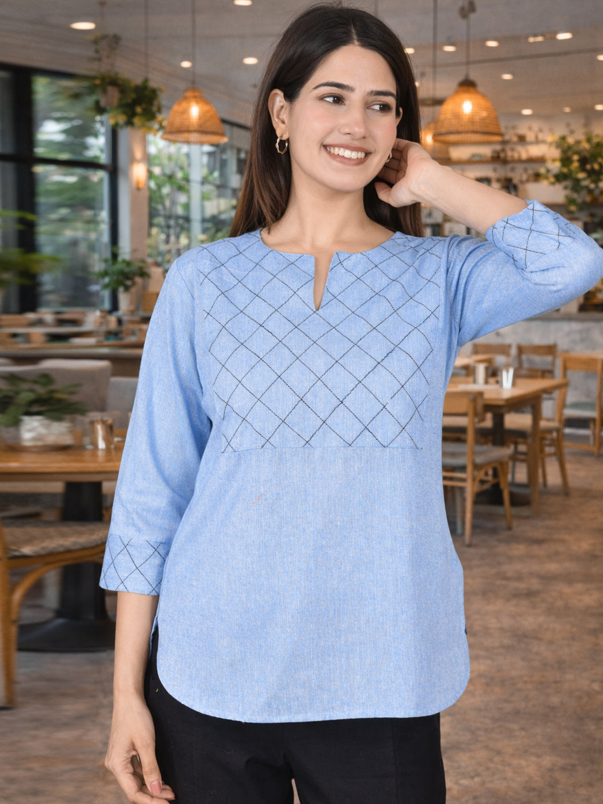 Handloom Cotton Yoke Top Combo Pack of 2 – Beige & Tealblue – QuaClo