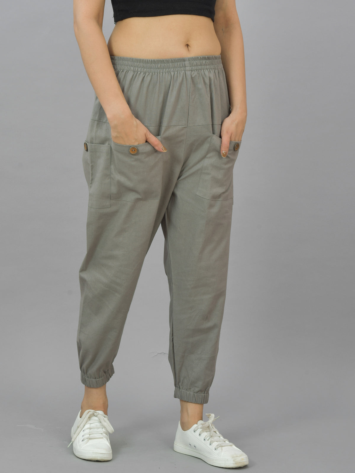 Quaclo Women s Grey Four Pocket Cotton Cargo Pants
